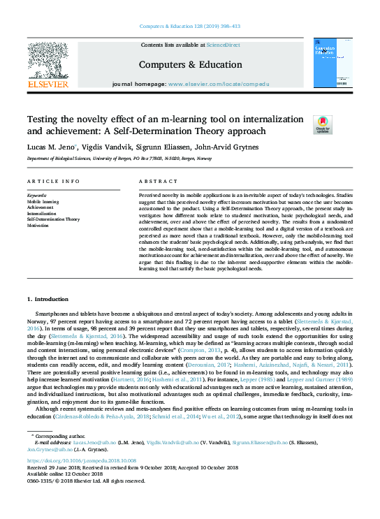 Pdf Testing The Novelty Effect Of An M Learning Tool On Internalization And Achievement A