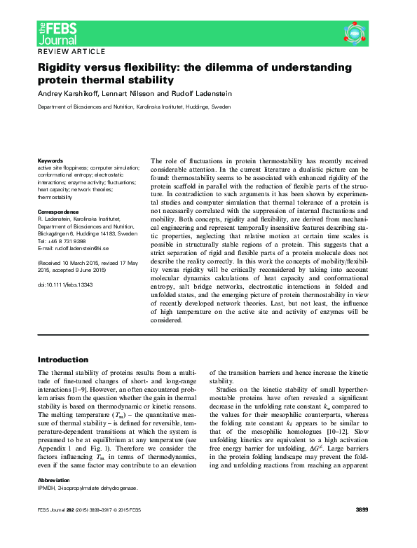 (PDF) Rigidity versus flexibility: the dilemma of understanding protein ...