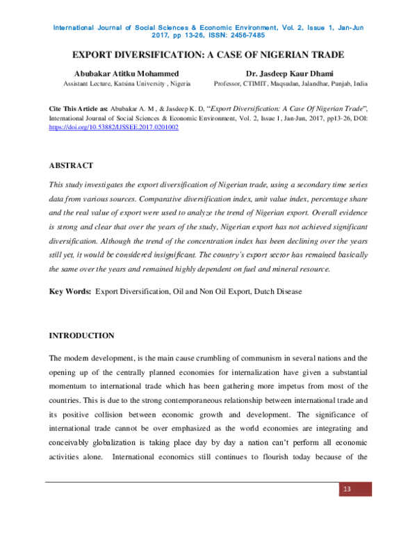 (PDF) Export Diversification: A Case of Nigerian Trade