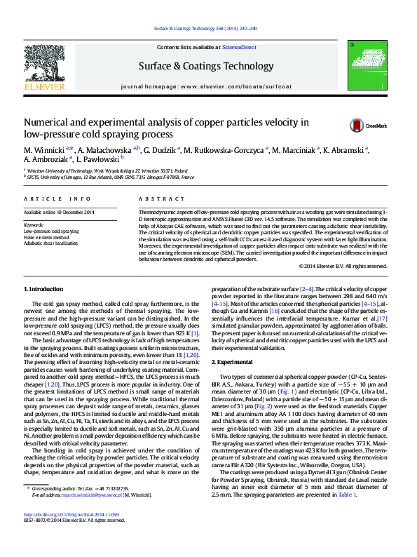 (PDF) Numerical and experimental analysis of copper particles velocity ...