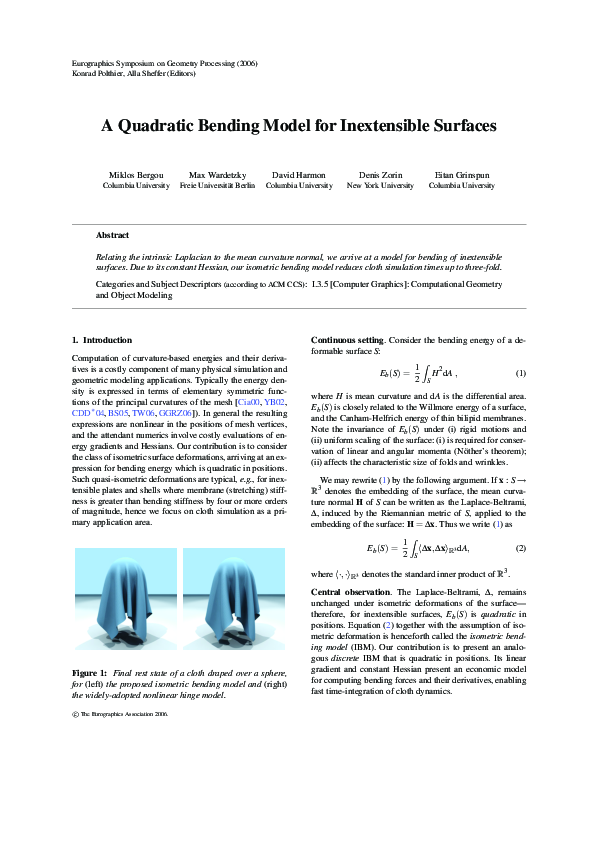 (PDF) A quadratic bending model for inextensible surfaces