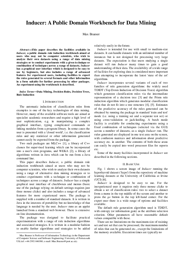 (PDF) Inducer: a public domain workbench for data mining