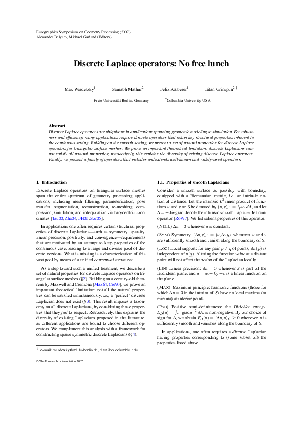 (PDF) Discrete Laplace operators