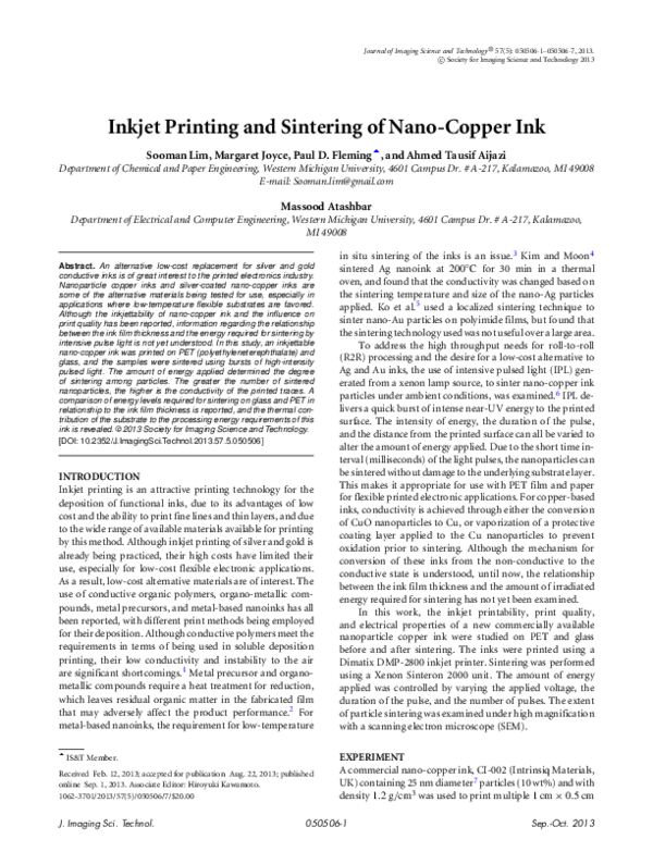 (PDF) Inkjet Printing and Sintering of Nano-Copper Ink | Dan Fleming ...