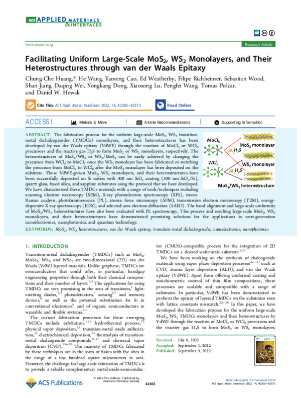 (PDF) Facilitating Uniform Large-Scale MoS2, WS2 Monolayers, and Their Heterostructures through ...