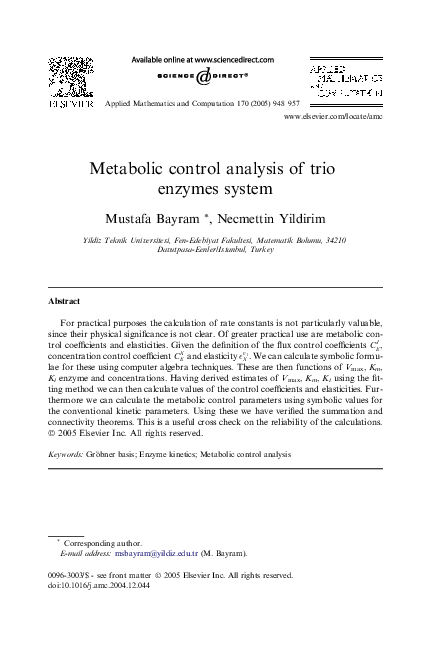 (PDF) Metabolic control analysis of trio enzymes system