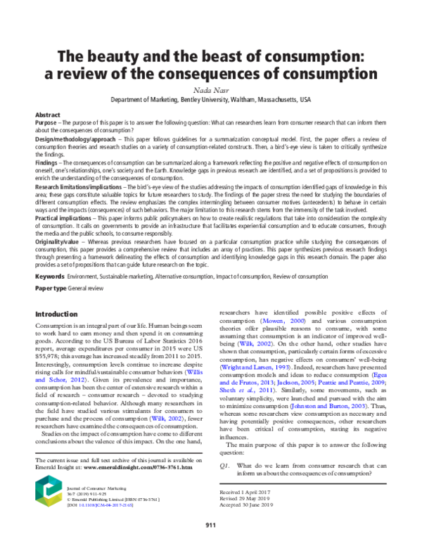 (PDF) The beauty and the beast of consumption: a review of the ...