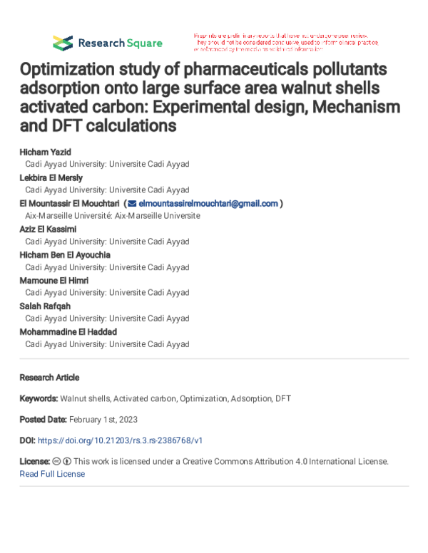 (PDF) Optimization study of pharmaceuticals pollutants adsorption onto large surface area walnut ...