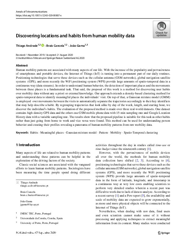 (PDF) Discovering locations and habits from human mobility data