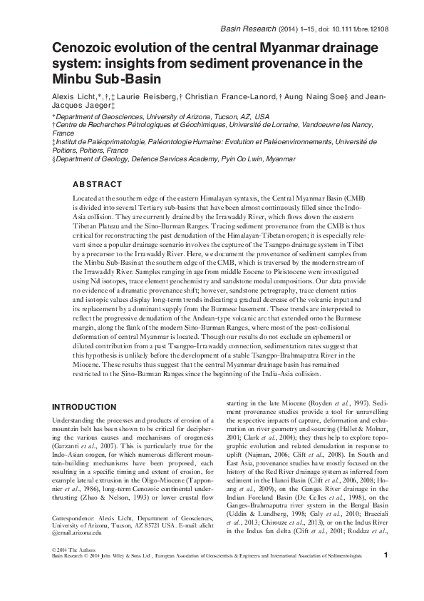 (PDF) Cenozoic evolution of the central Myanmar drainage system ...