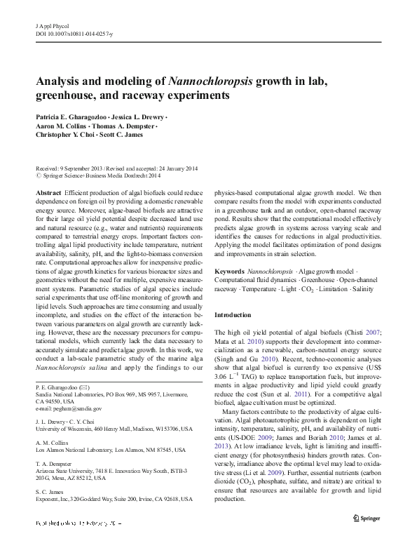 (PDF) Analysis and modeling of Nannochloropsis growth in lab ...
