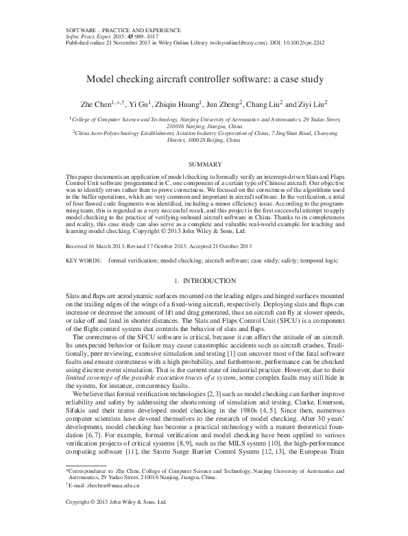 (PDF) Model checking aircraft controller software: a case study