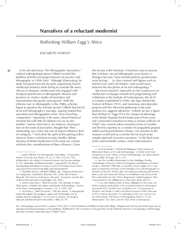 (PDF) Narratives of a reluctant modernist Rethinking William Fagg's Africa
