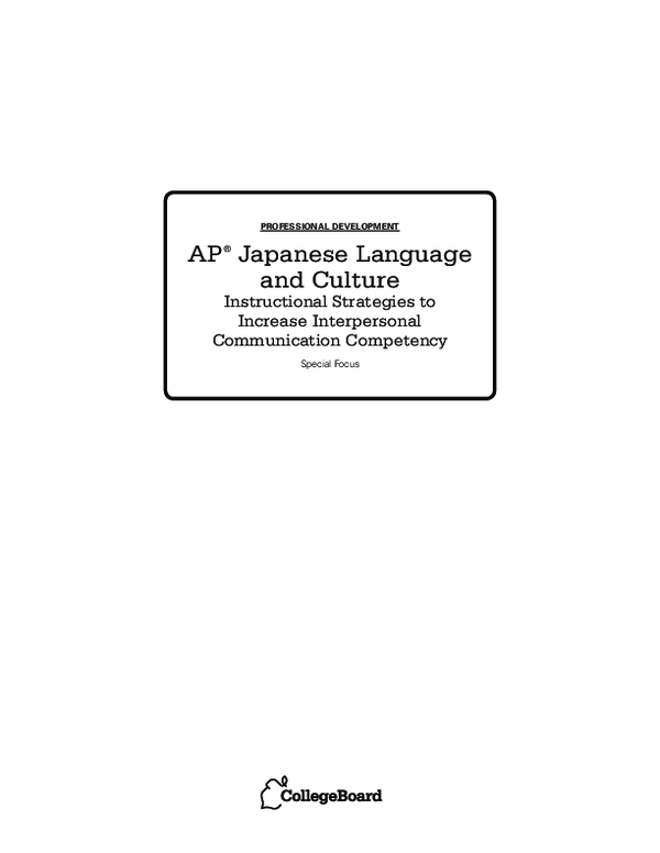 (PDF) AP ® Japanese Language and Culture Instructional Strategies to ...