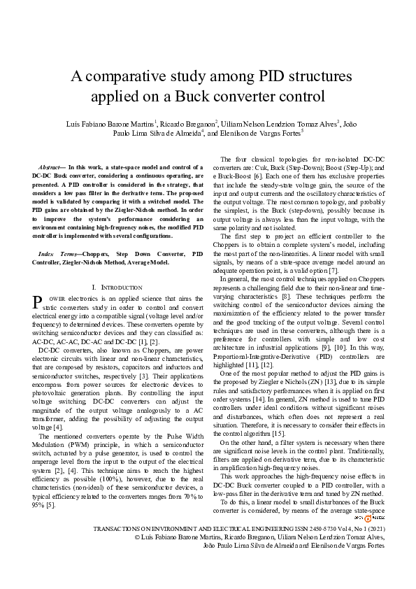 (PDF) A comparative study among PID structures applied on a Buck converter control