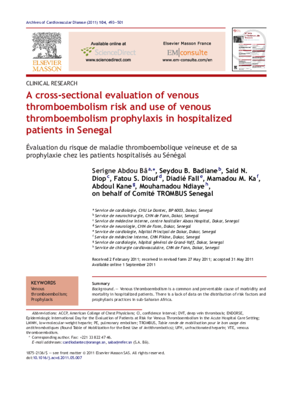 (PDF) A cross-sectional evaluation of venous thromboembolism risk and use of venous ...