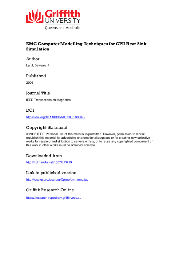 (PDF) EMC Computer Modeling Techniques for CPU Heat Sink Simulation
