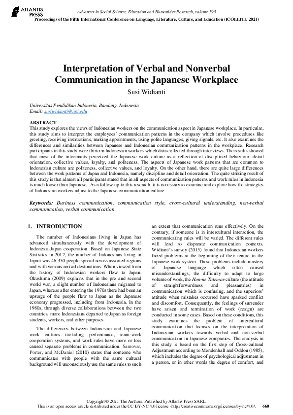 (PDF) Interpretation of Verbal and Nonverbal Communication in the ...