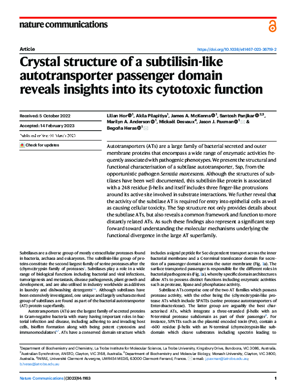 (PDF) Crystal structure of a subtilisin-like autotransporter passenger ...