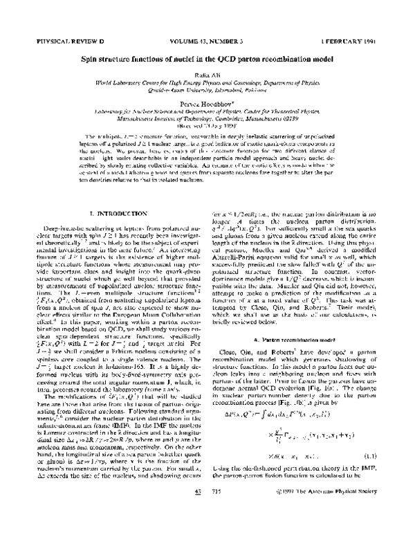 (PDF) Spin structure functions of nuclei in the QCD parton recombination model