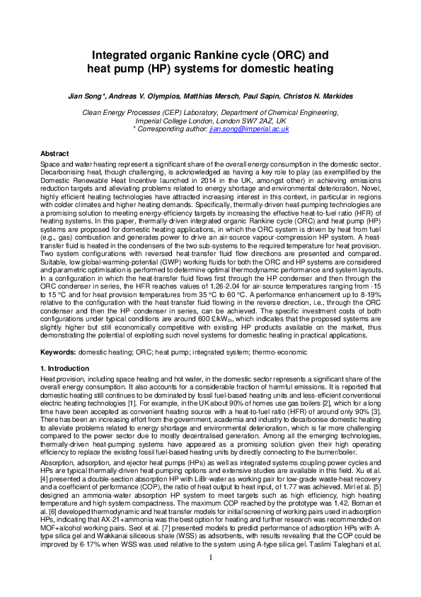 (PDF) Integrated organic Rankine cycle (ORC) and heat pump (HP) systems ...