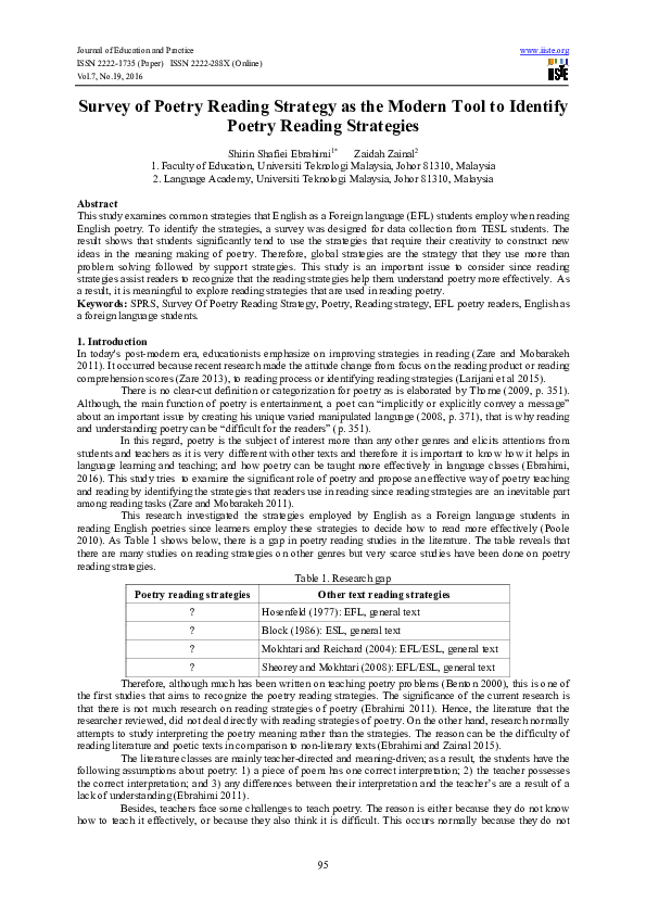(PDF) Survey of Poetry Reading Strategy as the Modern Tool to Identify ...