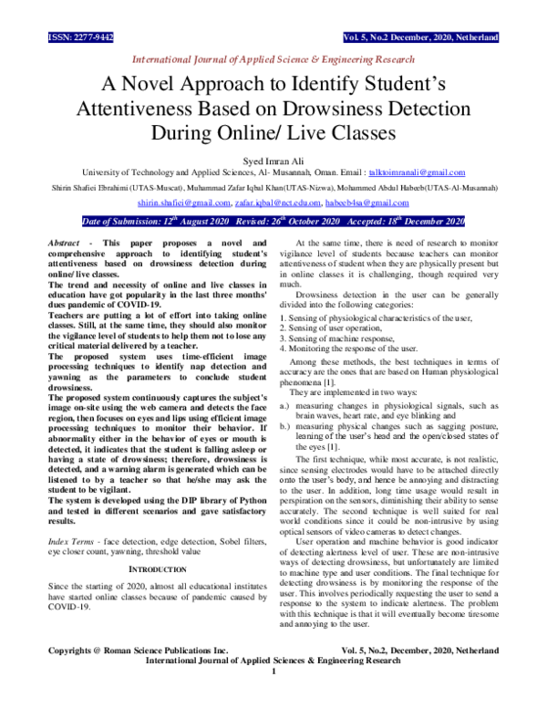 (PDF) A Novel Approach to Identify Student's Attentiveness Based on ...