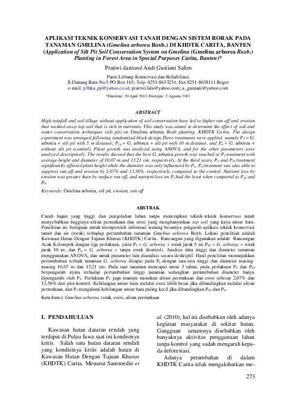 (PDF) Aplikasi Teknik Konservasi Tanah Dengan Sistem Rorak