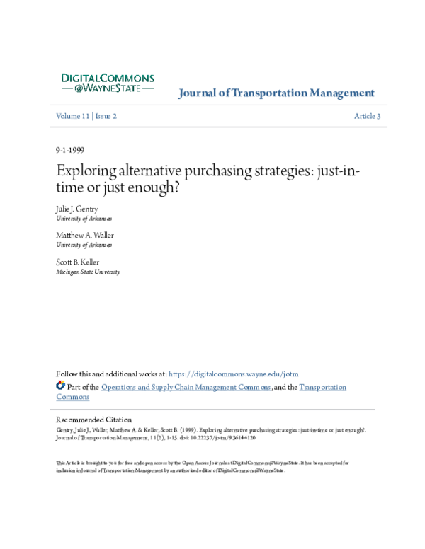 (PDF) Exploring alternative purchasing strategies: just-in-time or just ...