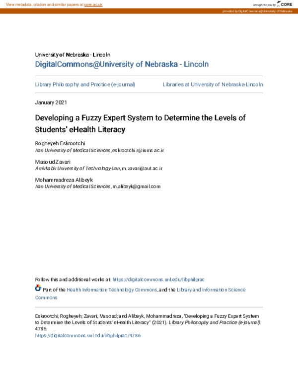 (PDF) Developing a Fuzzy Expert System to Determine the Levels of ...