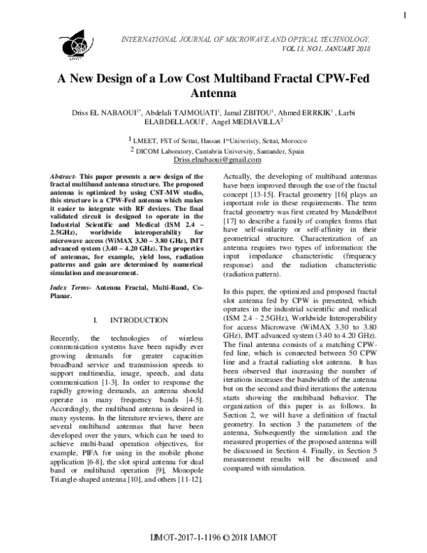 (PDF) A new design of a low cost multiband fractal CPW-fed antenna