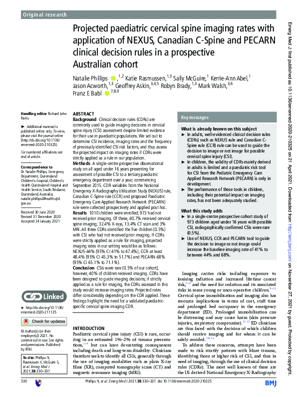 (PDF) Projected paediatric cervical spine imaging rates with ...