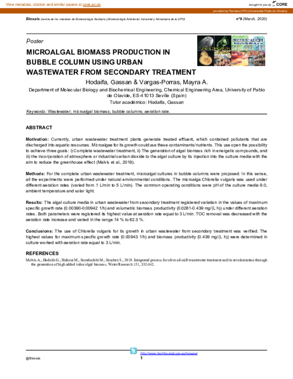 (PDF) Microalgal biomass production in bubble column using urban wastewater from secondary treatment