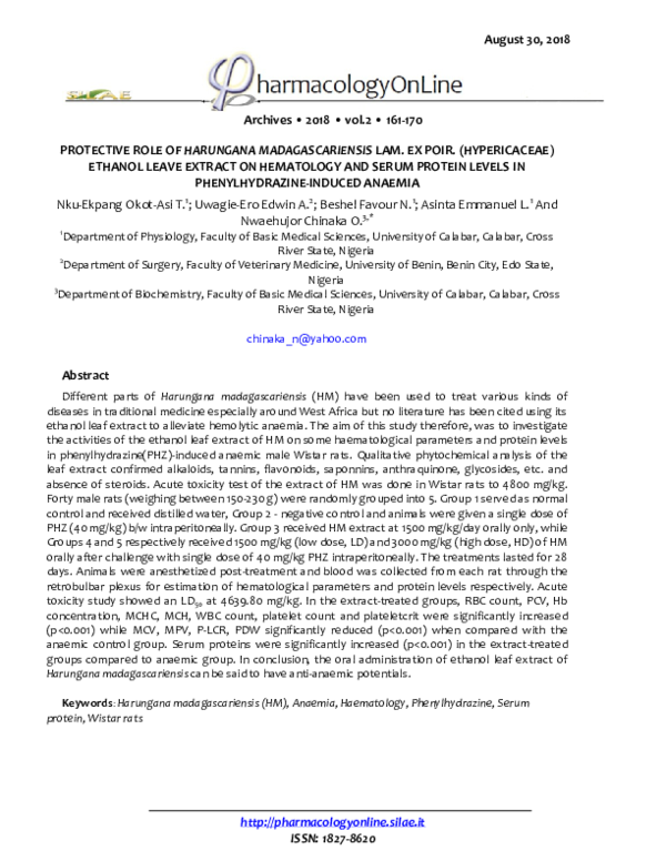 (PDF) Protective Role of Harungana Madagascariensis Lam. Ex Poir ...
