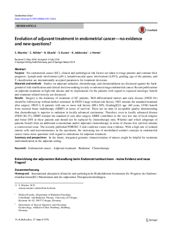 (PDF) Evolution of adjuvant treatment in endometrial cancer—no evidence ...