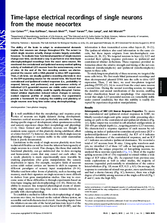 (PDF) Time-lapse electrical recordings of single neurons from the mouse ...