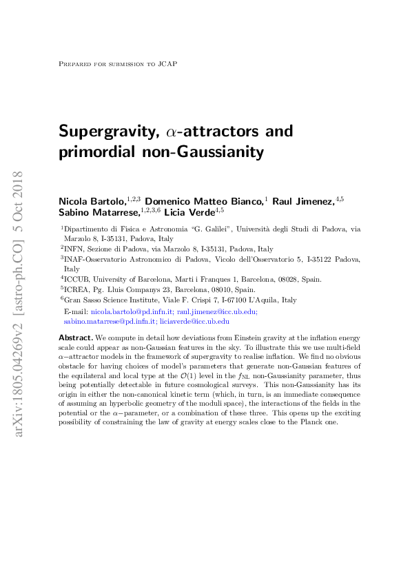 (PDF) Supergravity, α-attractors and primordial non-Gaussianity