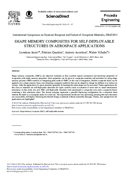 Pdf Shape Memory Composites For Self Deployable Structures In Aerospace Applications