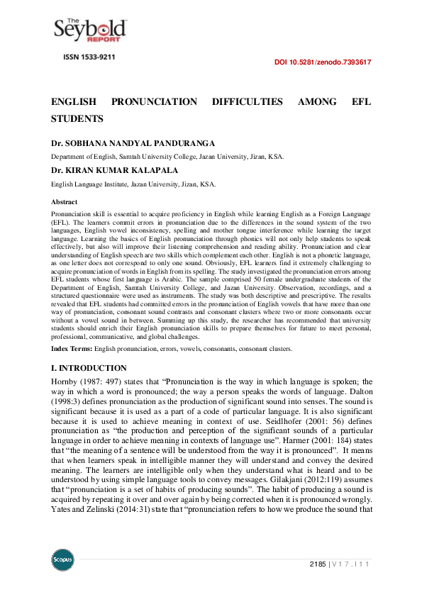 (PDF) English Pronunciation Difficulties Among Efl Students