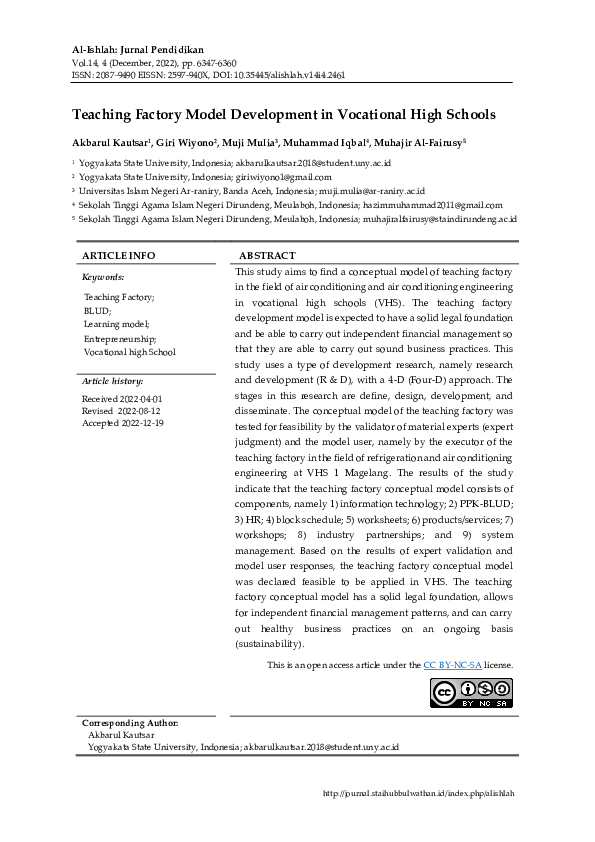 (PDF) Teaching Factory Model Development in Vocational High Schools