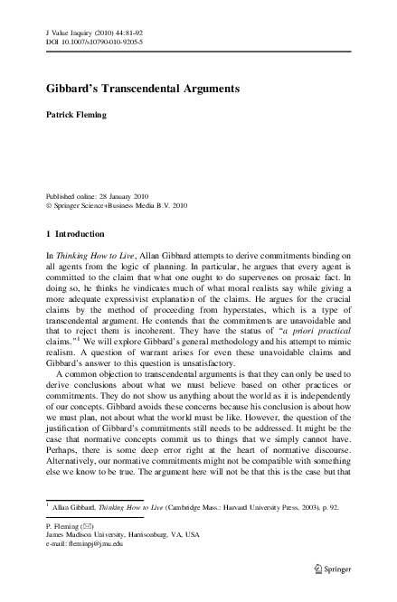 (PDF) Gibbard’s Transcendental Arguments