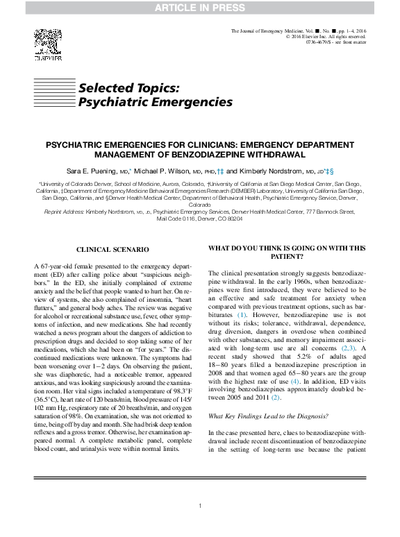 (PDF) Psychiatric Emergencies for Clinicians: Emergency Department ...