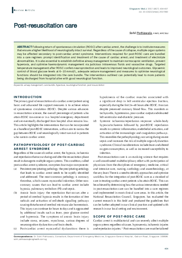 (PDF) Post-resuscitation care