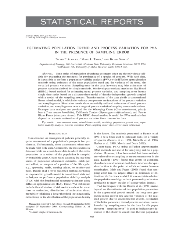 (PDF) Estimating Population Trend and Process Variation for Pva in the Presence of Sampling ...