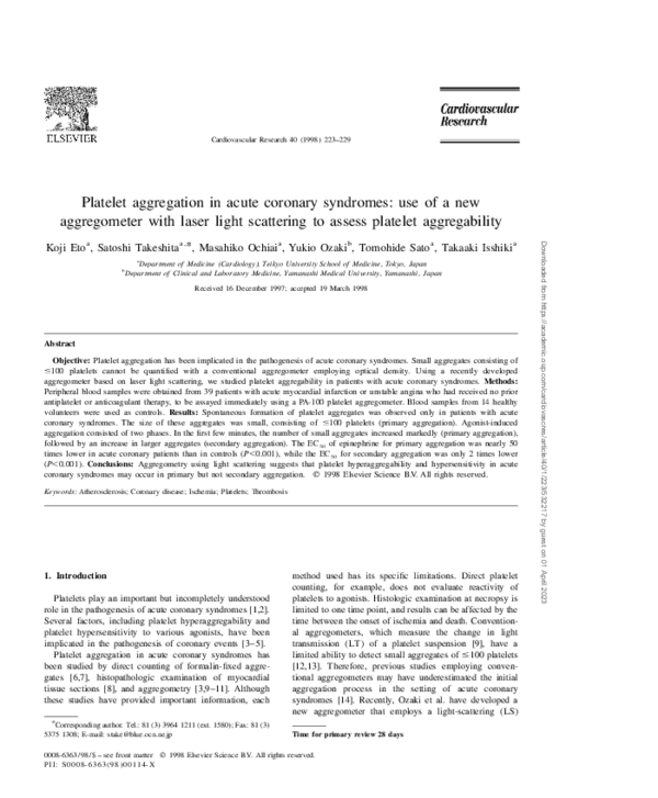 (PDF) Platelet aggregation in acute coronary syndromes: use of a new ...