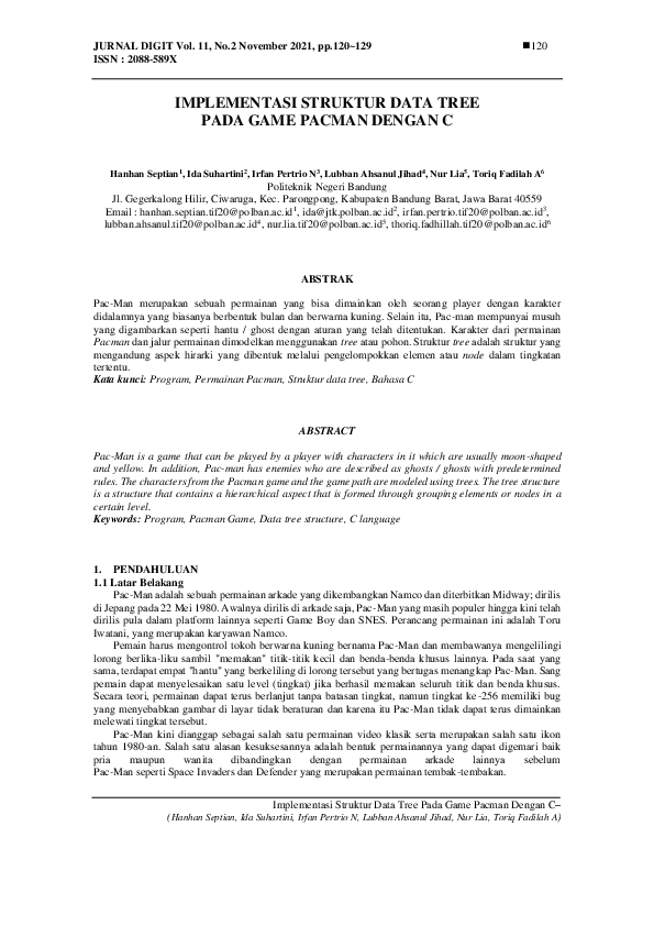Pdf Implementasi Struktur Data Tree Pada Game Pacman Dengan C Irfan Pertrio