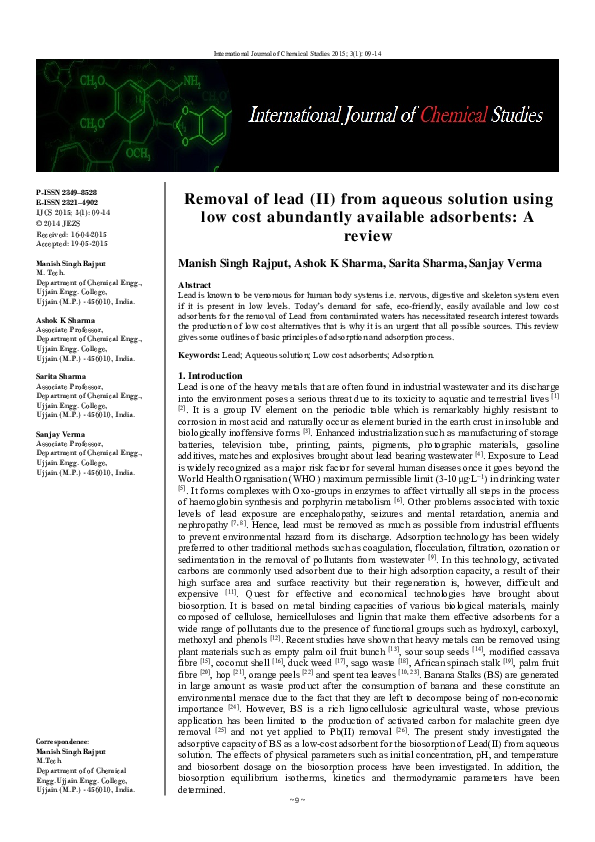 (PDF) Removal of lead (II) from aqueous solution using low cost abundantly available adsorbents ...