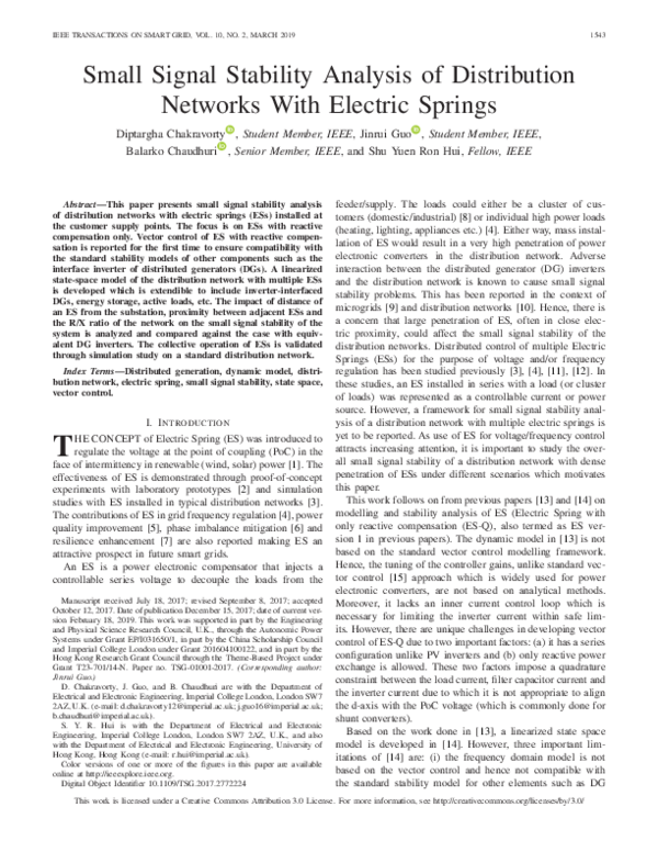 (PDF) Small Signal Stability Analysis of Distribution Networks With Electric Springs