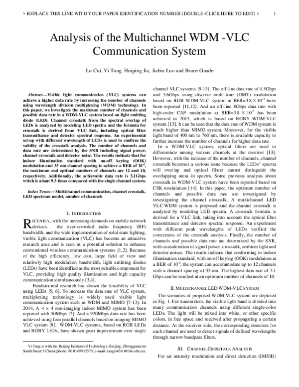 (PDF) Analysis of the Multichannel WDM-VLC Communication System