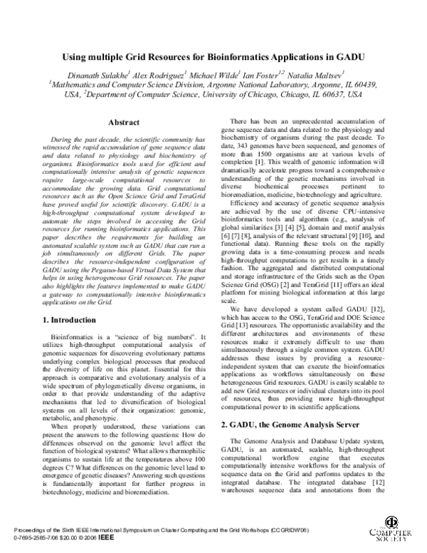 (PDF) Using multiple grid resources for bioinformatics applications in GADU